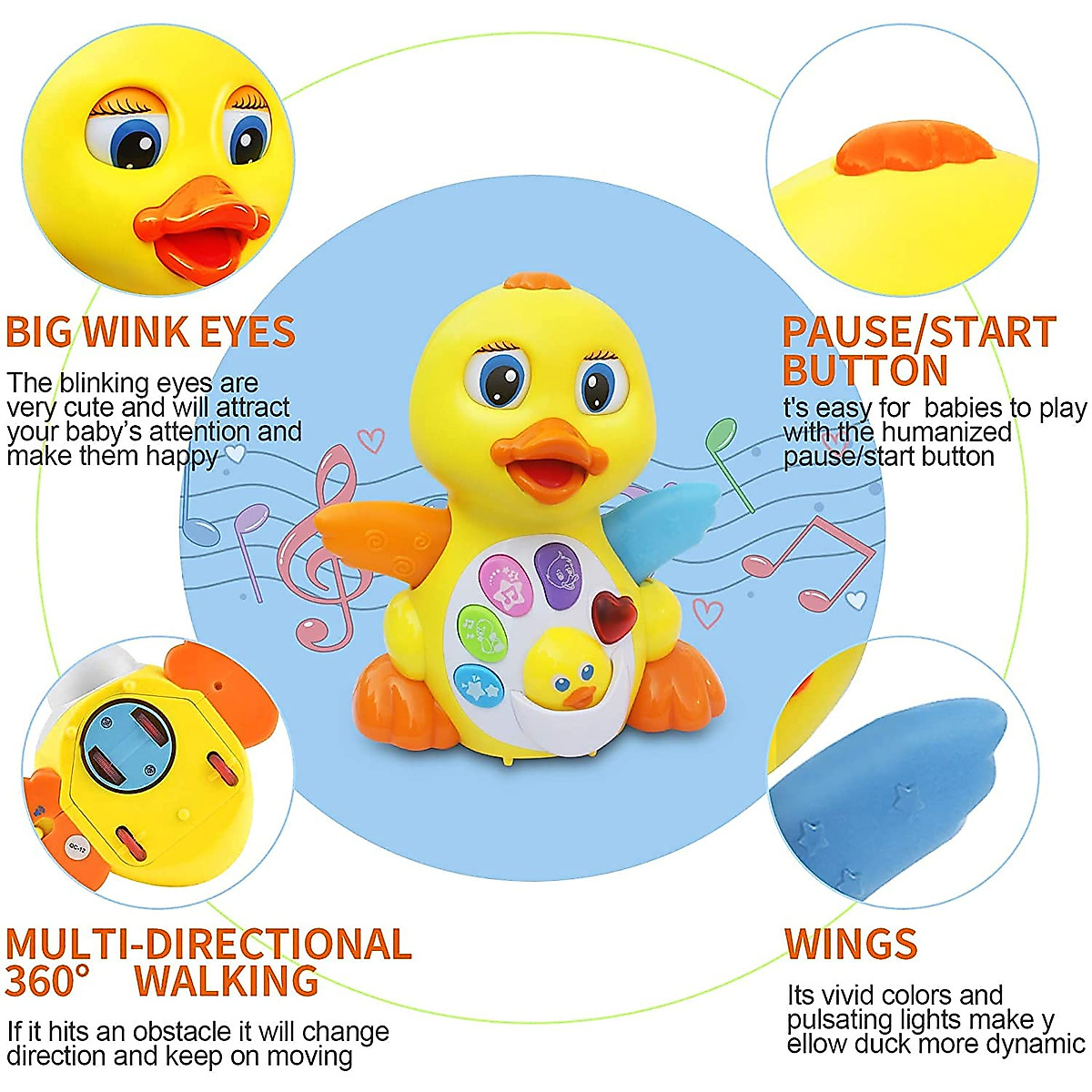 MOONTOY Crawling Duck Baby Toys Infant Tummy Time Toy 3 4 5 6 7 8 9 10 11 12 Month with Lights & Music Toddler Light Up Walking Dancing Learning Developmental Gift 0-6 6-12 Month 1 2 Year Old Boy Girl
