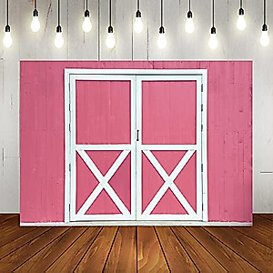 Lofaris Pink Barn Wooden Door Photography Backdrop Vintage Western Farm Background Cowgirl Happy Birthday Baby Shower Newborn Party Decorations Kids Portrait Photo Booth Props 7x5ft