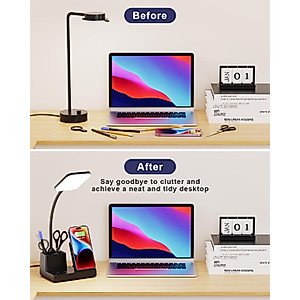 Sailstar Desk Lamp with Wireless Charger USB Charging Port, LED Desk Lamps for Home Office, 800LM 3 Lighting Modes Dimmable Pen Holder 360°Gooseneck, Eye-Caring Desk Light for College Dorm Room, Black