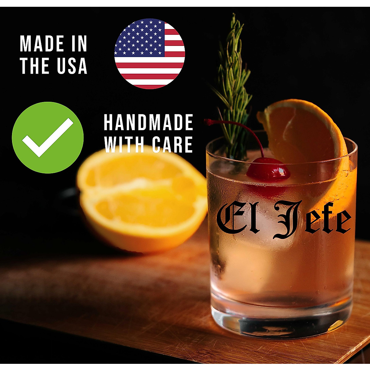 Spotted Dog Company Printed 11oz Whiskey Glass - El Jefe - The Boss - Old Tyme, National Boss Day Gifts Best Boss Ever Funny