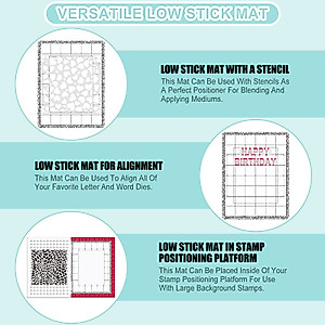 5 PCS Low Stick Mat Sticky Non-Slip Flexible Gridded Stamp Mats, 2 Standard and 3 Mini Multi-Use Low Tack Mat,for Stamping Platform Adhesived Sheet Stamp Scrapbooking Craft Accessory