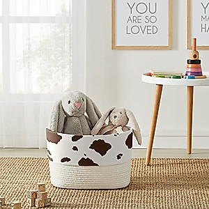 Sweet Jojo Designs Brown Western Cow Print Boy Girl Woven Storage Basket Decorative Cotton Rope Lined Bin Baby Nursery Kids Bedroom Toy Closet Shelf Organizer Southern Country Wild West Gender Neutral