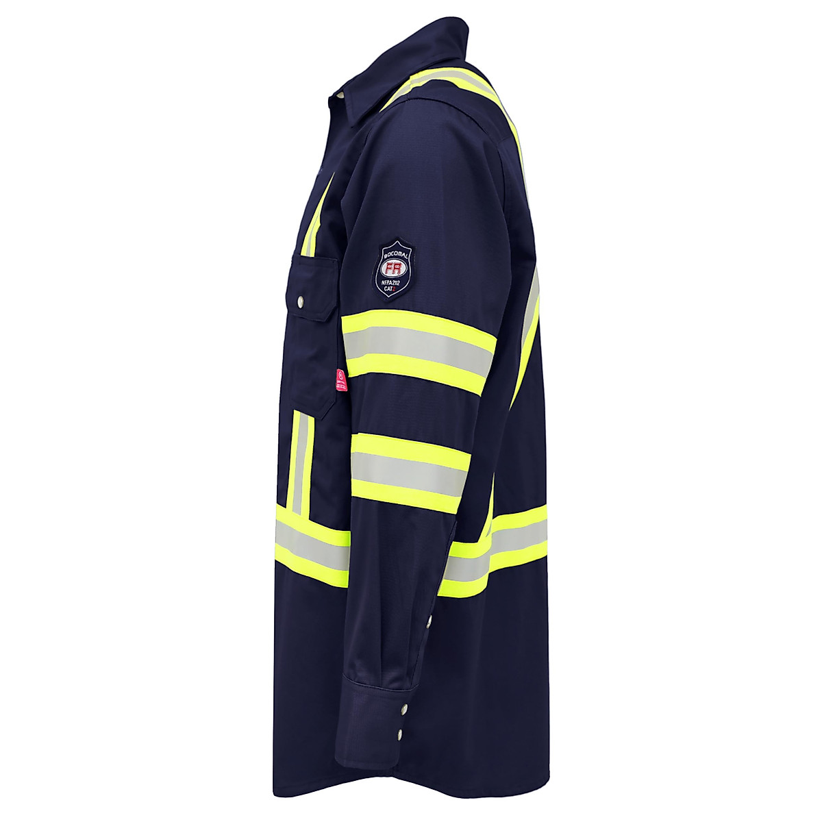 BOCOMAL FR Shirts Hi Vis/High Visibility Flame Resistant/Fire Retardant Shirt 7.5oz Navy FR Shirts for Men