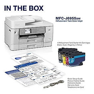 Brother MFC-J6955DW INKvestment -Tank Color Inkjet All-in-One Printer with Wireless, Duplex Printing, 11” x 17” Scan Glass and Up to 1-Year of Ink in-Box