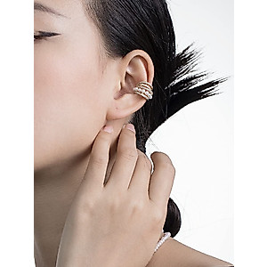 MOEPAPA Pearl Ear Cuff Earrings for Women 14K Gold Ear Cuffs for Non Pierced Ears Cartilage Earrings