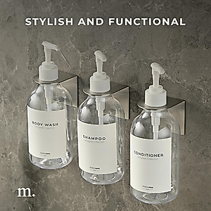 MaisoNovo Adhesive Soap & Shampoo Holder Set of 2 - Silver | Wall Mounted Dispenser Holder