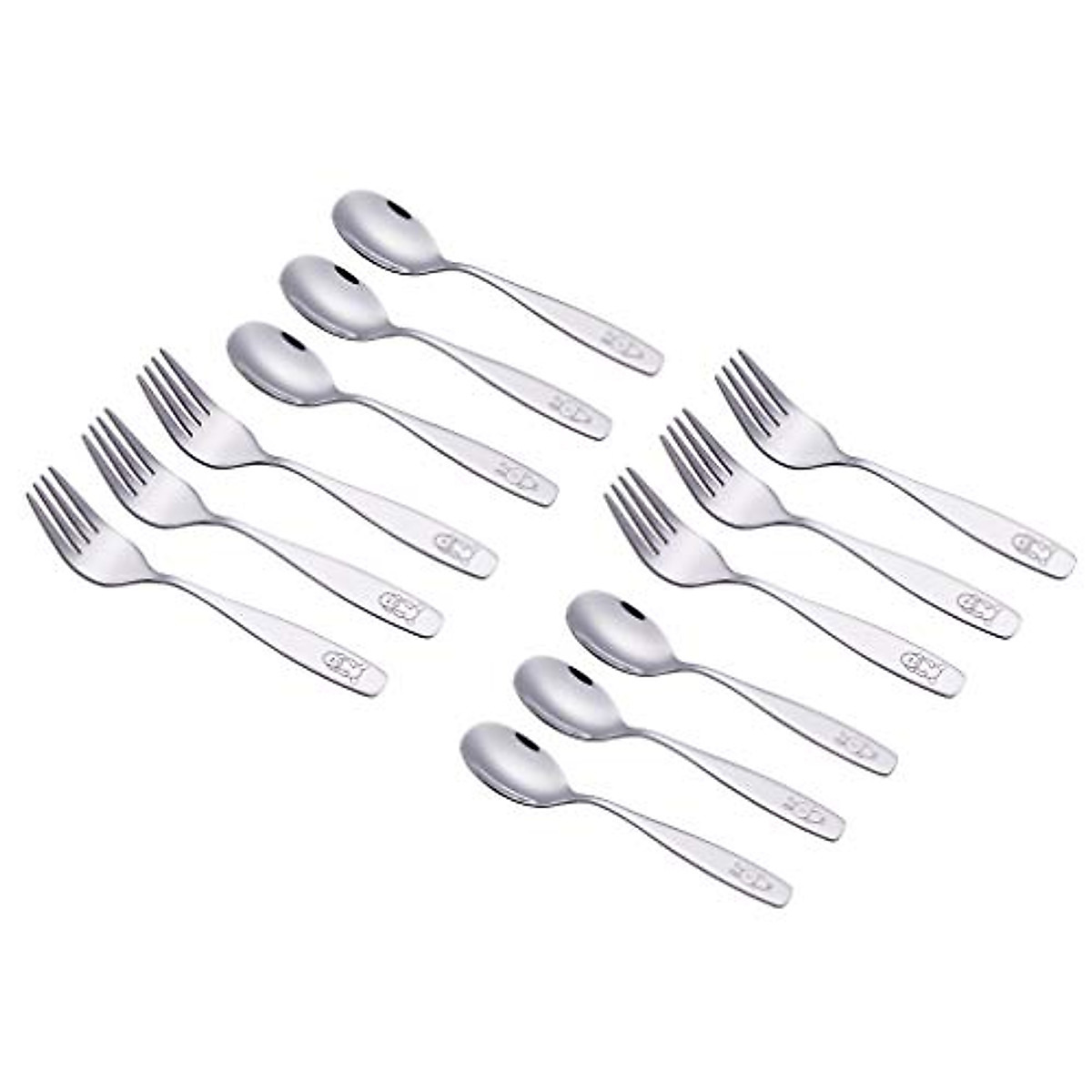 ANNOVA Kids Silverware 12 Pieces Children's Safe Flatware Set Stainless Steel - 6 x Safe Forks, 6 x Children Dinner Spoons, Toddler Utensils, Metal Cutlery Set for Lunchbox (Engraved Dog Bunny)