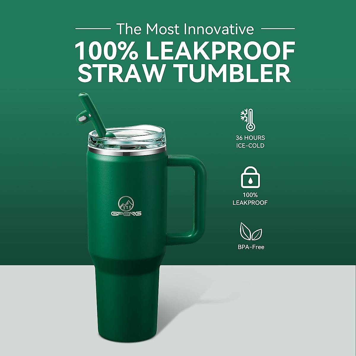 Gpeng 30/40/50 oz Tumbler with Handle, Water Bottles with Straw Lid, Insulated Stainless Steel Travel Mug Cup Holder Friendly, Keep Drinks Cold or Hot for Hours