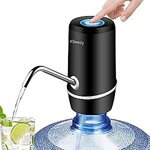 Water Pump for 5 Gallon Bottle, USB Charging Automatic Water Dispenser with Rechargeable Battery, Portable Electric Drinking Water Jug Pump for Home, Kitchen, Living Room, Office, Camping - Black