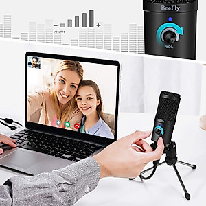 BeeFly USB Microphone, Microphone for Computer Metal Condenser Recording Microphone for PS4 Mac Windows Computer Desktop Microphone for Gaming Podcast Streaming YouTube Chatting