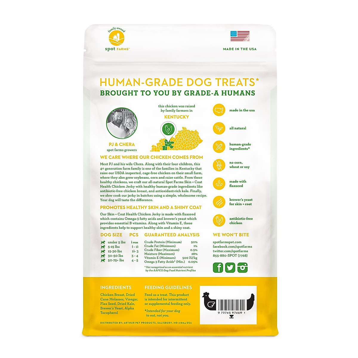 Spot Farms Chicken Jerky Healthy All Natural Dog Treats Human Grade For Skin And Coat 12 oz