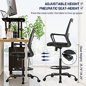 Tall Office Chair, Drafting Chair, Counter Height Office Chairs, High Adjustable Standing Desk Chair, Ergonomic Mesh Computer Task Chair with Armrests and Adjustable Foot-Ring for Bar Height Desk