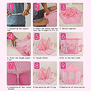 Gappys Princess Castle Tent with Star Light for Kids Children Girls Boys Baby 3/4/5/6/7/8/9 Year Old- Large Playhouse Funny Play Fairy Tent - Indoor and Outdoor Games (Pink), 55x53 inch