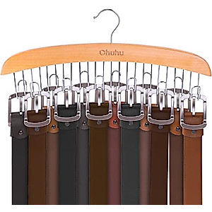 Belt Hanger Organizer for Closet, Ohuhu Wooden 12 Hooks Belt Rack Tie Holder for Storage, 360 Degree Rotating Belt Display Space Saver for Men Women Belt Tie Scarf Tank Top Accessories