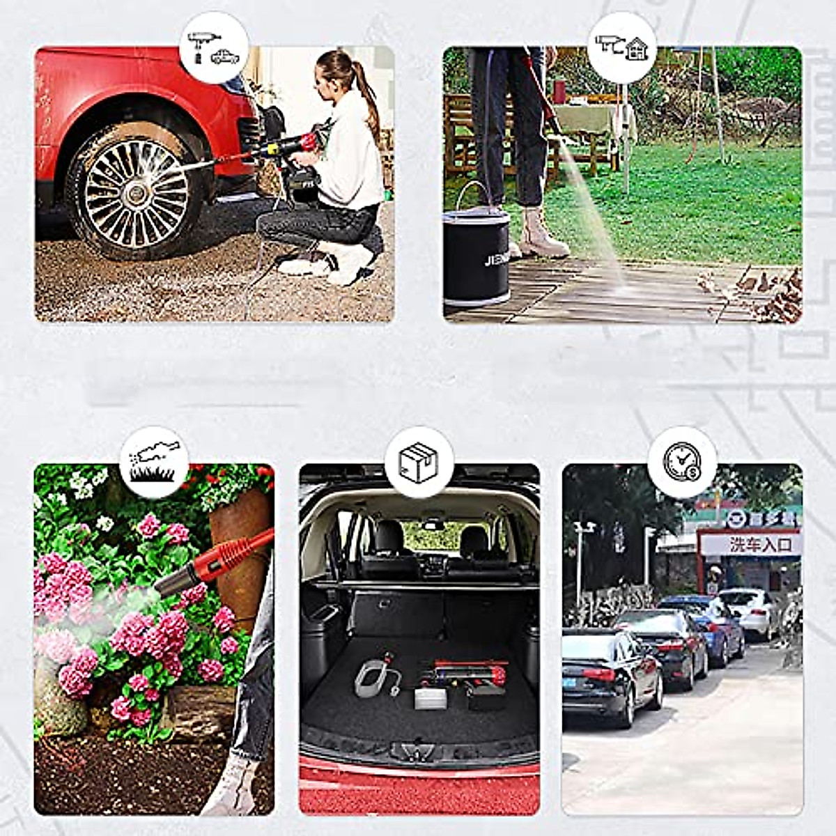 Cordless Pressure Washer, 48V Portable Electric Cleaner with 5 in 1 Adjustable Nozzle and 2 Speed Adjustment, Built-in Battery Operated Electric Washer for Car, Fence, Garden