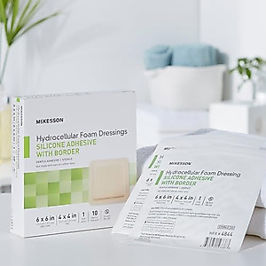 McKesson Hydrocellular Foam Dressings, Sterile, Silicone Adhesive with Border, Dimension 6 in x 6 in, Pad 4 in x 4 in, 10 Count, 1 Pack