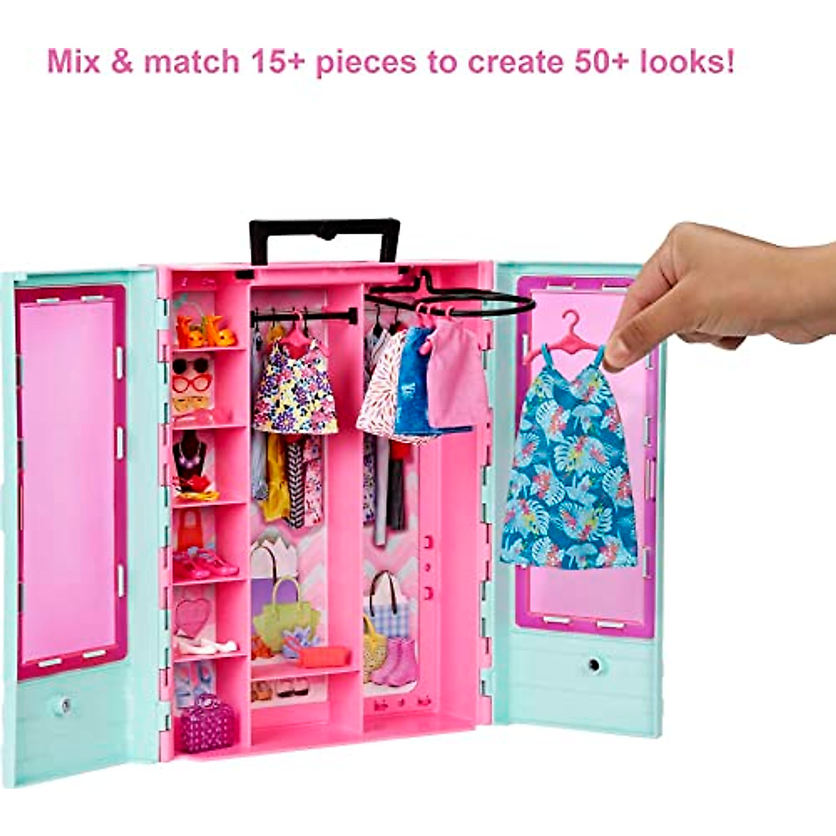 Barbie Closet Playset with 3 Outfits, Styling Accessories and Hangers, Mix-And-Match Barbie Clothes for 50+ Looks (Amazon Exclusive)