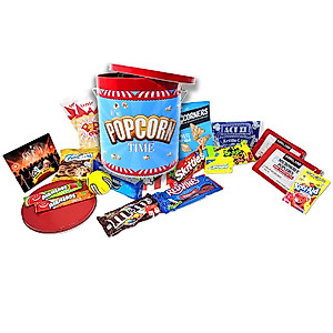 Ultimate Movie Night Gift Basket Snacks, Full-Size candy variety POPCORN LOVER box for Kids and teens, College Students, recovery gift, Family or birthday Gift w/Candy
