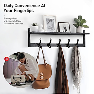 Tatub 29'' Coat Rack Wall Mount with Shelf, Wood Wall Hooks with Storage, Entryway Shelf with 5 Coat Hangers for Bathroom, Living Room, Bedroom, Black