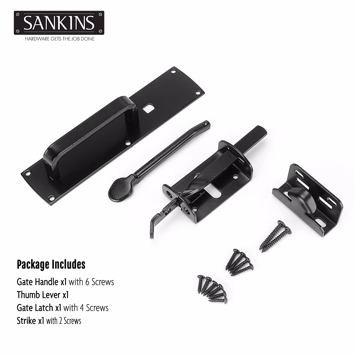 SANKINS Thumb Gate Latch Hardware for Wooden Fence Heavy Duty, Self Locking Fence Latch Kit with Handle, Door Latch Gate Lock kit for Wooden/Vinyl Fence, Outdoor Metal Gate, Black Finish