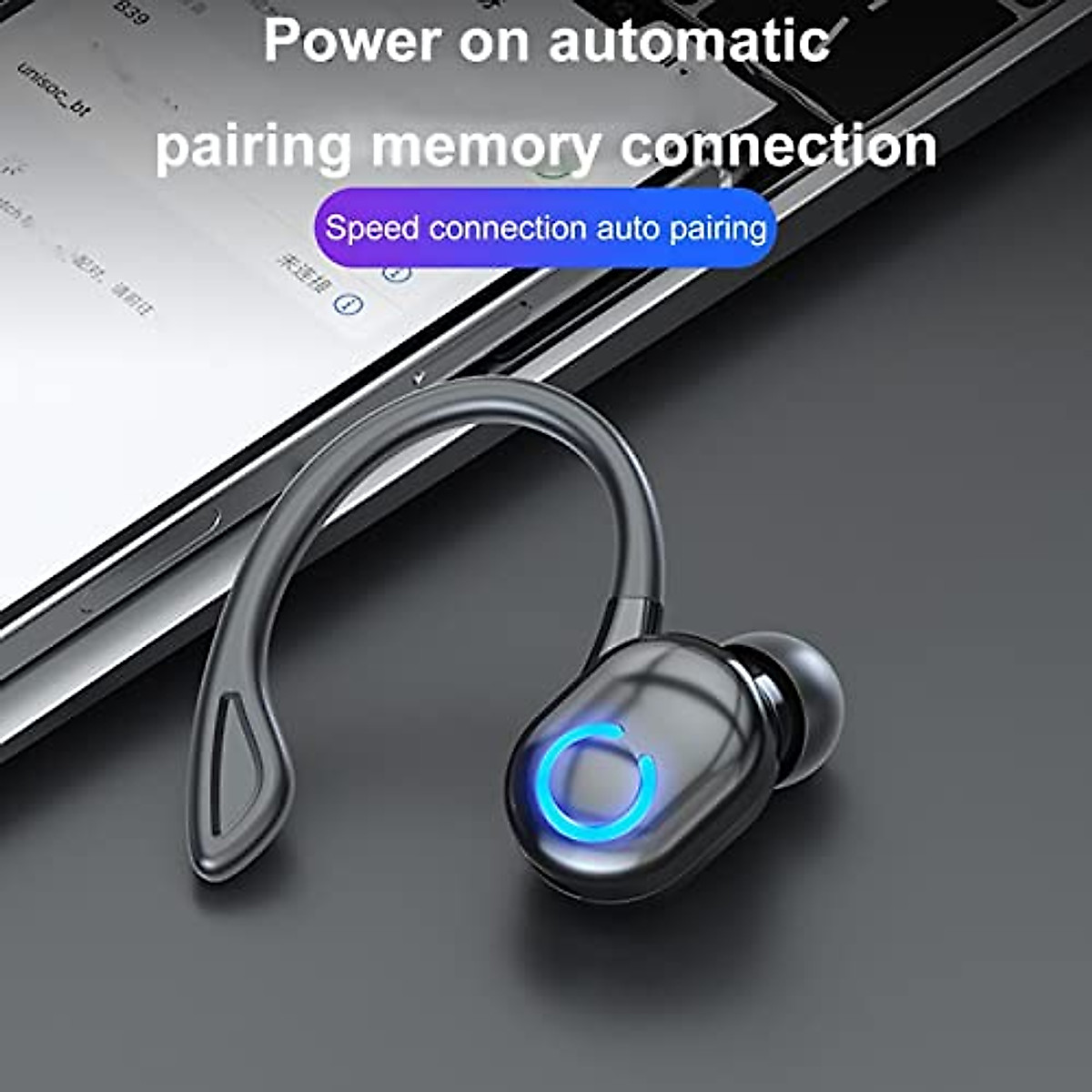 Headphones Wireless Bluetooth 5.2 Noise Cancelling with Microphone Right Single Ear Earbuds Stereo Sound Headset with Ear Hook for Driving Business Office Work Sports, Black
