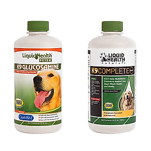 LIQUIDHEALTH Pets K9 Glucosamine Chondroitin Hip & Joint Formula & K9 Complete 8-in-1 Multivitamin for Dogs & Puppies - Pet Supplement Bundle for Joint Health, Immune Support, Canine Vitamins