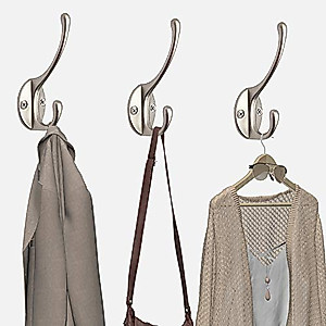 IBosins 10 Pack Heavy Duty Dual Coat Hooks Wall Mounted with 40 Screws Retro Double Hooks Utility Silvery Hooks for Coat, Scarf, Bag, Towel, Key, Cap, Cup, Hat (Silvery)