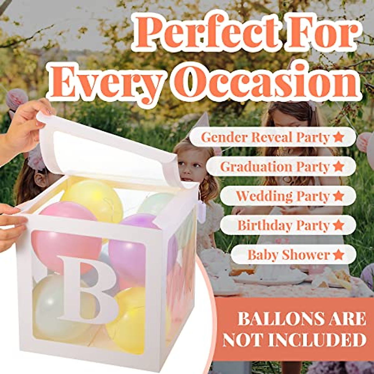 Sratte Balloon Box with Letters and Numbers Clear Blocks Boxes with LED Lights for Shower Party Decorations Birthday Wedding Graduation Party Supply, No Balloons(White, Warm White,8 Pcs)