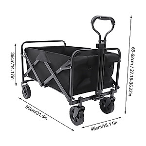 Collapsible Folding Wagon Cart - Heavy Duty Utility with 5 Inch All Terrain Wheels, Adjustable Handle, and 2 Cup Holders - Ideal for Beach, Garden, Shopping, and Camping - Black