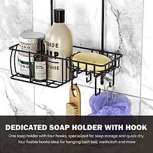 Epicano Anti-Swing Hanging Shower Caddy, Over Head Shower Caddy Rustproof with hooks for Towels, Sponge and more, Metal Black