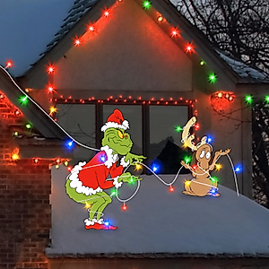 Outdoor Christmas Yard Decorations - 2pcs Green Couple Gnome Christmas Yard Signs with Yard Stakes, LED String Lights for Yard Garden Lawn Christmas Outdoor Light Decor