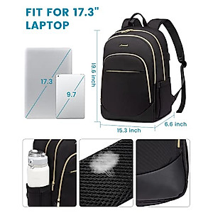 LOVEVOOK Laptop Backpack for Women & Men, 17.3 Inch Anti Theft Travel Backpack with USB Port, Stylish Casual Daypack for College, Large Capacity Teacher Nurse Work Backpack Purse, Black