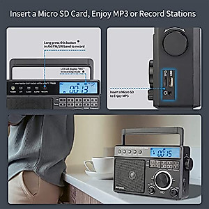 Retekess TR629 Portable Shortwave Radios, Digital Radio AM FM Plug in with DSP, Support Backlight LCD Display, Digital Tuning and Preset, USB, Micro SD, Clock, Recorder