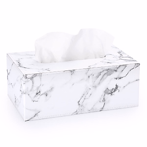 Sumnacon Rectangular Leather Tissue Box Cover - Stylish Tissue Box Holder with Magnetic Bottom, Decorative PU Tissue Box for Vanity Dresser Night Stand Table Countertop Home Office Car, Marble White