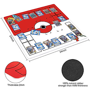 Biouai Playmat for Card Game with Tube - Stitched Play Mat for Card Gameplay with Zones, 2 Player Trainer Game Playing Mat (red)