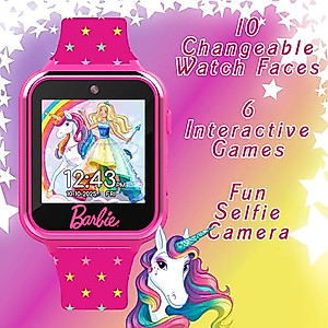 Barbie Kids Smart Watch - Interactive Touchscreen with Games, Selfie Camera, Step Tracker, Alarm, and Stylish Printed Silicone Strap - Fits Wrists 5.5" to 8.5"