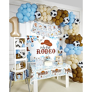 YJDFWAUT Cowboy 1st Birthday Party Decorations, My First Rodeo Birthday Party Supplies, Cowboy 1st Birthday Balloon Arch Balloon Box Photo Banner Highchair Banner Crown foy Baby Boy 1st Birthday