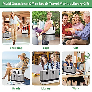 GARPROVM 2PCS Canvas Tote Bag, Initial Bag Canvas Bags Beach Bag Reusable 16oz Canva Shopping Bag, Birthday Holiday Party Christmas Gift, for Mother Teacher Women Friends Bridesmaids, Pinstripes