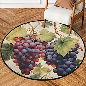 TULIMET Fruit Grapes 5'2'' Ft Round Area Rug Washable Non-Slip Circle Rug Floor Carpet Mat for Bathroom Bedroom Living Room Kitchen Entryway Dining Room
