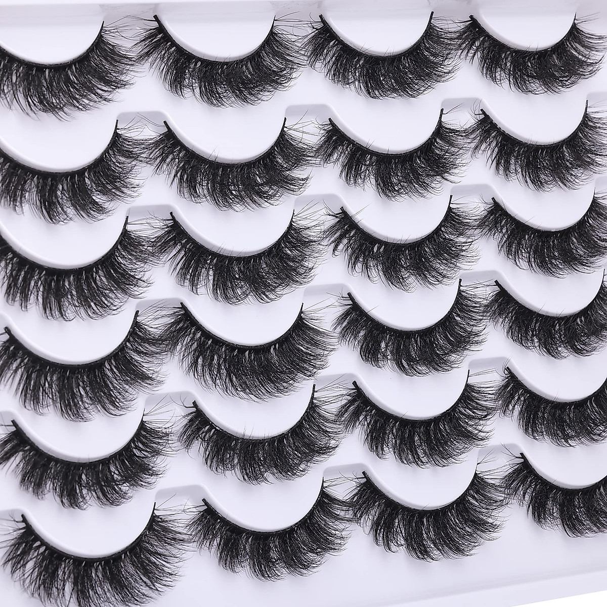 Eyelashes Natural Fluffy Mink Lashes Full of Volume Faux Mink Lashes 3D Effect Thick Volume 16MM Fake Eyelashes Wispy Lashes 12 Pairs