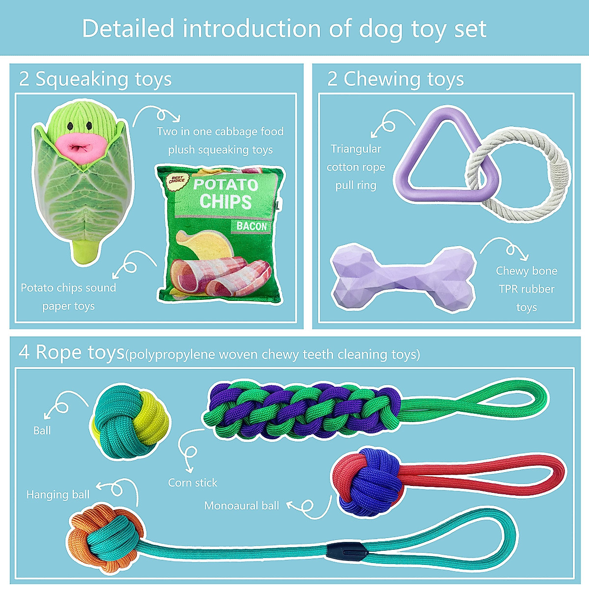 Sysmashing Dog Toys for Aggressive Chewers,8pcs Interaction Toys,tug of war Toys,Hide Food Toys,Indestructible Dog Leash Toys for Small and Medium-Sized Dogs,Safe Materials for Teeth Cleaning