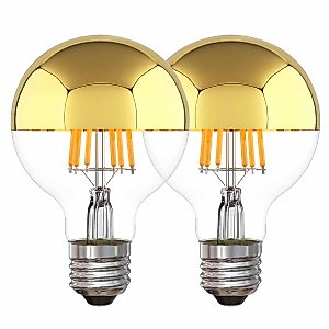 MAPCYON Half Gold Light Bulb, Dimmable 6W (Equivalent 60 Watt) Decorative LED Edison Bulb, A60/ A19 A Shape 2700K Warm White, Gold Tipped Mirror Light Bulb E26 Base Pack of 2