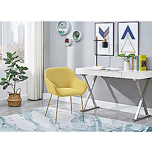 Ball & Cast Upholstered Dining Modern Accent Chair with Low Armrest Golden Metal Leg Set of 1, Medium, Yellow