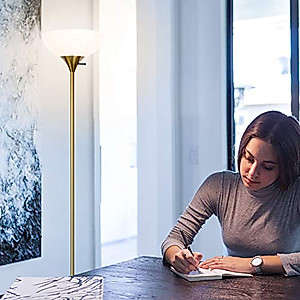 Brightech Sky Dome Dimmable LED Floor Lamp, Torchiere Floor Lamp for Living Rooms & Offices – Tall Standing Lamp for Reading & Hobbies – Brass/Gold