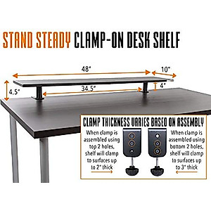 Stand Steady 48" Clamp-on Desk Shelf - Extra Large Surface Supports 3 Monitors - Sturdy 4 ft Monitor Stand Riser Easily Attaches with Clamp - No Screws Needed! (Large - 48 Inch)