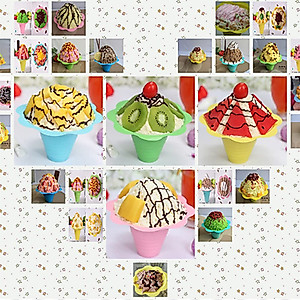 Qixivcom 60 Pack Disposable Ice Cream Cup 4oz Cone Cup Flower Shaved Smoothie Ice Bowl Flower Drip Cup Small Bowl Perfect for Cold Drink Cups for Ice Cream, Shaved Ice, Fruit Smoothie (Yellow)