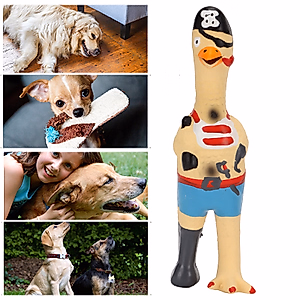 Zerodis Squeaky Chicken Dog Toys, Yellow Rubber Squaking Chicken Toy Novelty Rubber Chicken Teeth Grinding Interactive Squeaky Dog Toy for Dogs (Pirate Chicken)