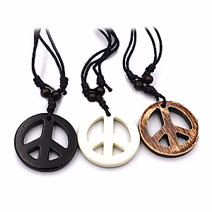 3 Pcs Handmade Adjustable Love Peace Sign Hippie Pendant Necklace Peace Symbol Necklace Vintage Rope Chain Resin Weave Jewelry