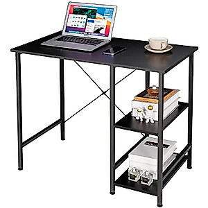ZENY Small Computer Desk with Storage Shelves, 36” Sturdy Home Office Writing Desk/Laptop PC Workstation Desk, Metal Frame Computer Table, Black