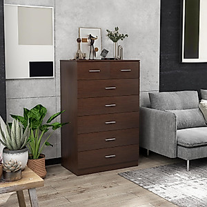 Giantex 7 Drawers Dresser for Bedroom - Wooden Chest of Drawers with Anti-toppling Device, Metal Handles & Guide Rails, Tall Dresser Storage Organizer for Bedroom, Living Room, Entryway, Espresso